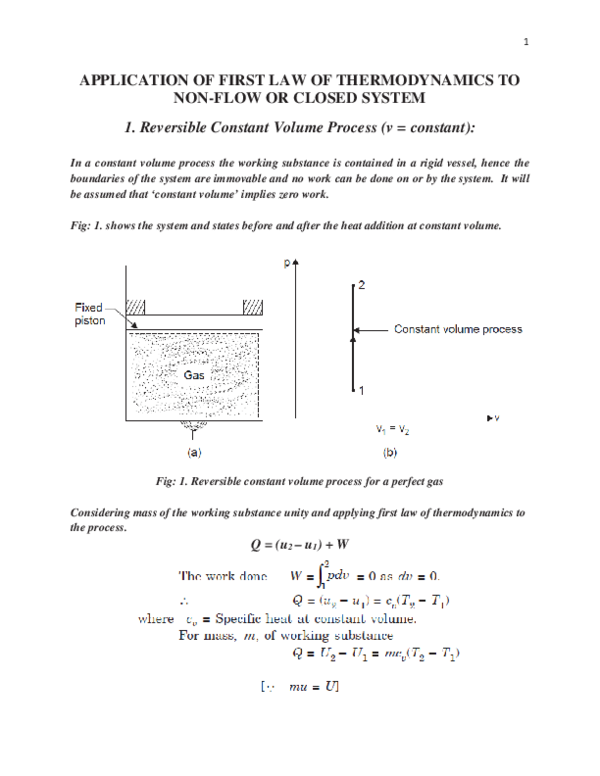 (PDF) APPLICATION OF FIRST LAW OF THERMODYNAMICS TO NON-FLOW OR CLOSED ...