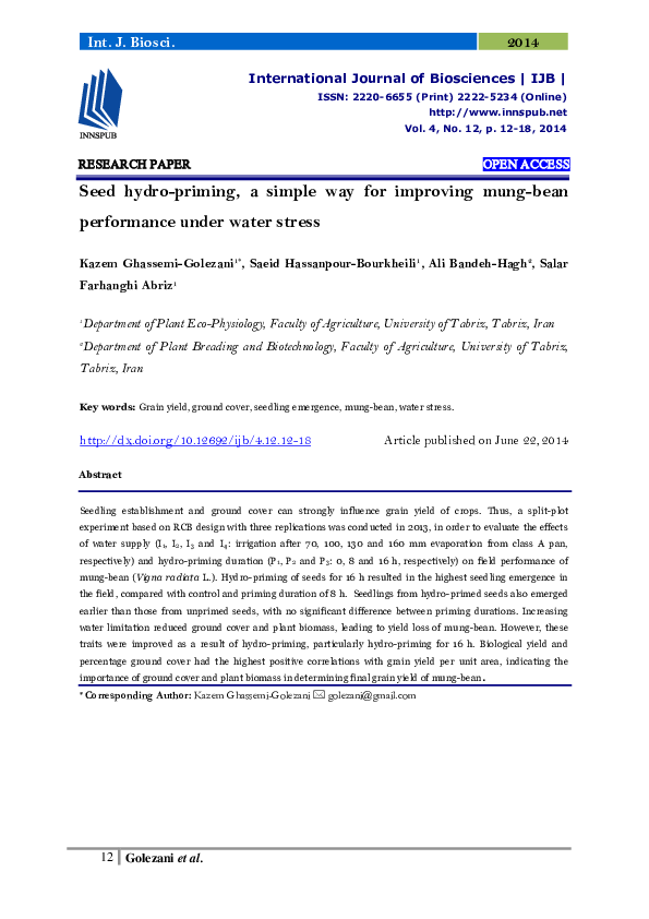 (PDF) Seed hydro-priming, a simple way for improving mung-bean ...