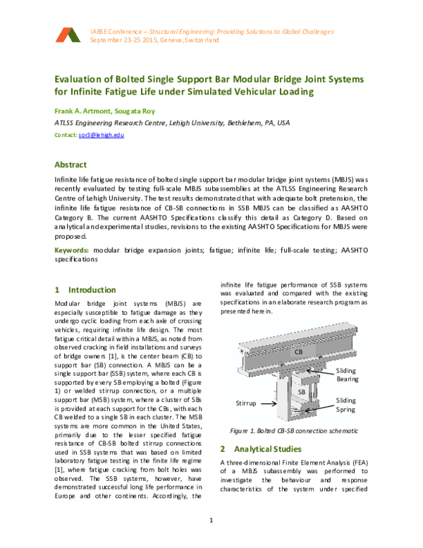 (PDF) Fatigue Life Evaluation of Modular Bridge Joints