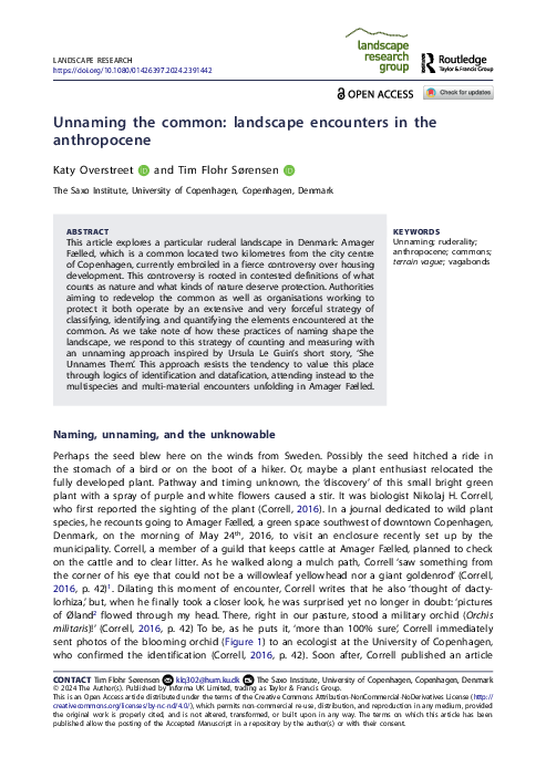 (PDF) Unnaming the common: landscape encounters in the anthropocene
