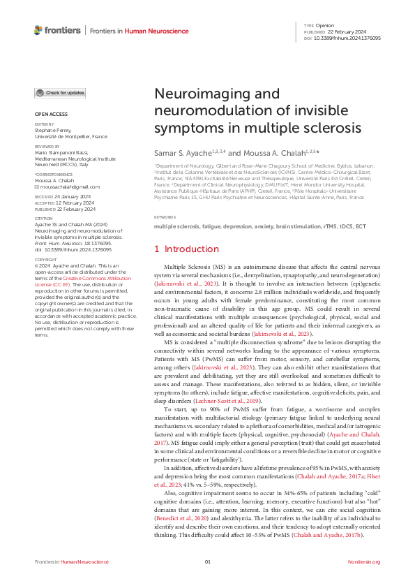 (PDF) Neuroimaging and neuromodulation of invisible symptoms in ...