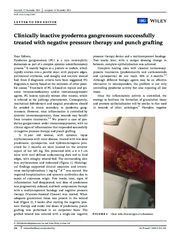 (PDF) Clinically inactive pyoderma gangrenosum successfully treated with negative pressure ...