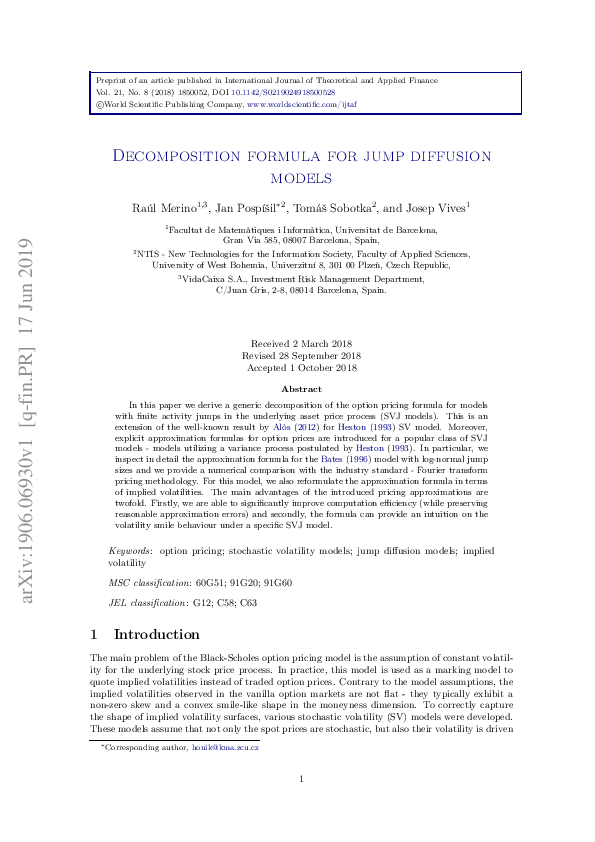 (PDF) Decomposition Formula for Jump Diffusion Models