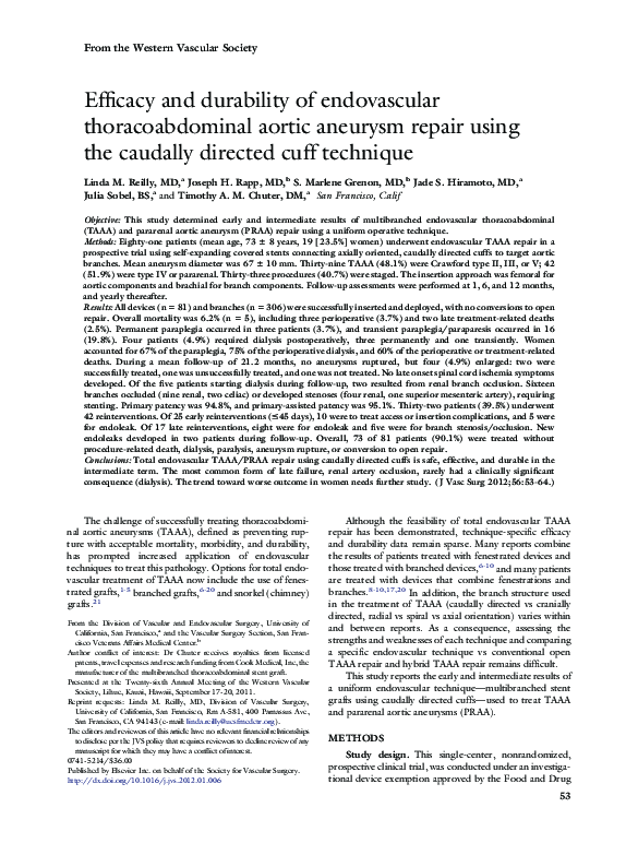 (PDF) Efficacy and durability of endovascular thoracoabdominal aortic ...