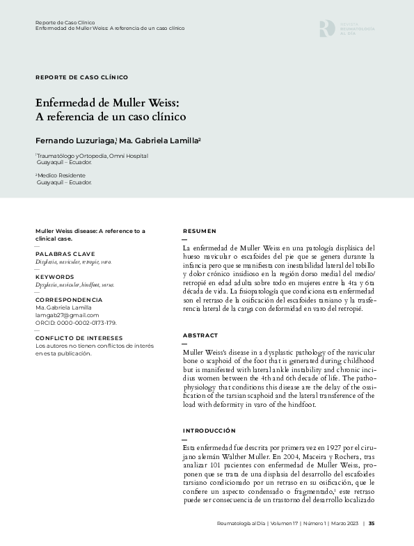 (PDF) Enfermedad de Muller Weiss: A referencia de un caso clínico