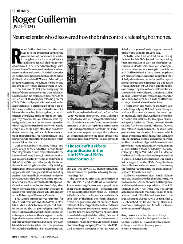 (PDF) Roger Guillemin (1924–2024), neuroscientist who showed how the ...