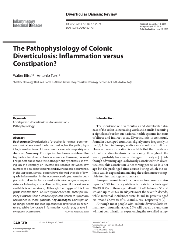 (PDF) The Pathophysiology of Colonic Diverticulosis: Inflammation ...