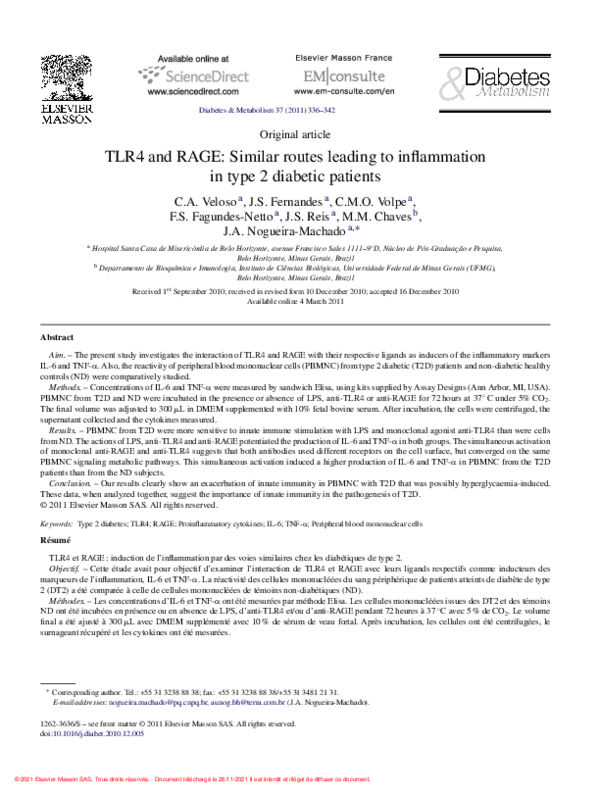 (PDF) TLR4 and RAGE: Similar routes leading to inflammation in type 2 ...