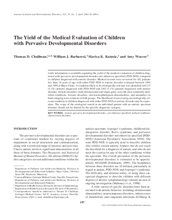 The yield of the medical evaluation of children with pervasive ...