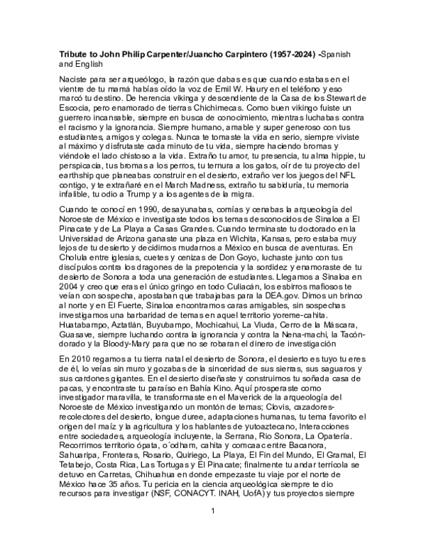 (PDF) Tribute to John Philip Carpenter (1957-2024)