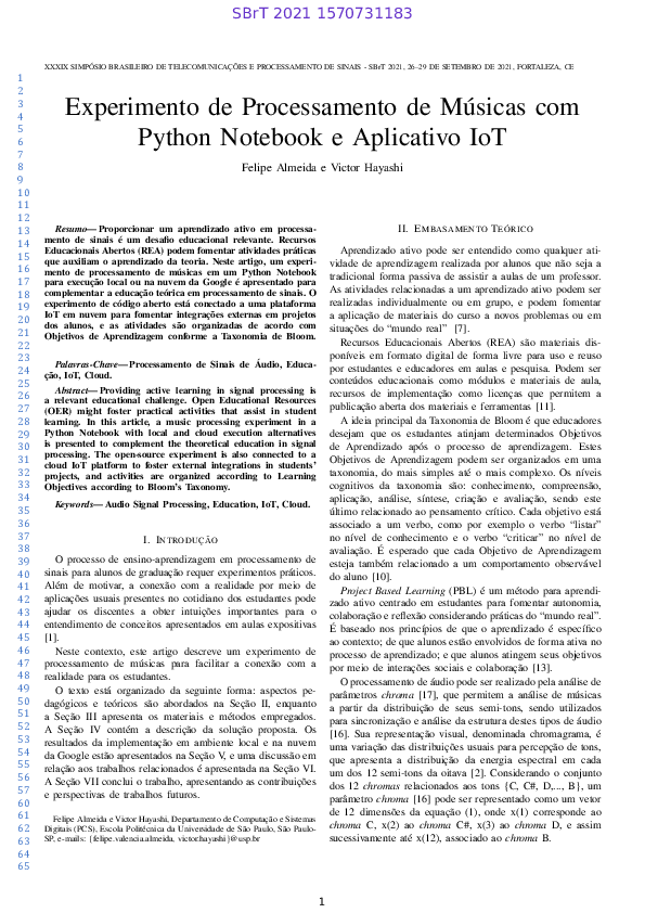 (PDF) Music Processing Experiment with Python Notebook and IoT App
