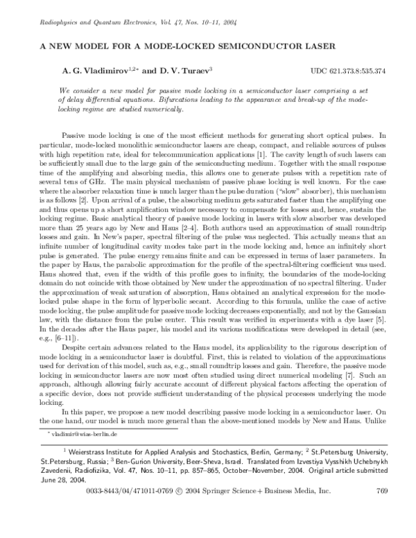 (PDF) A new model for a mode-locked semiconductor laser