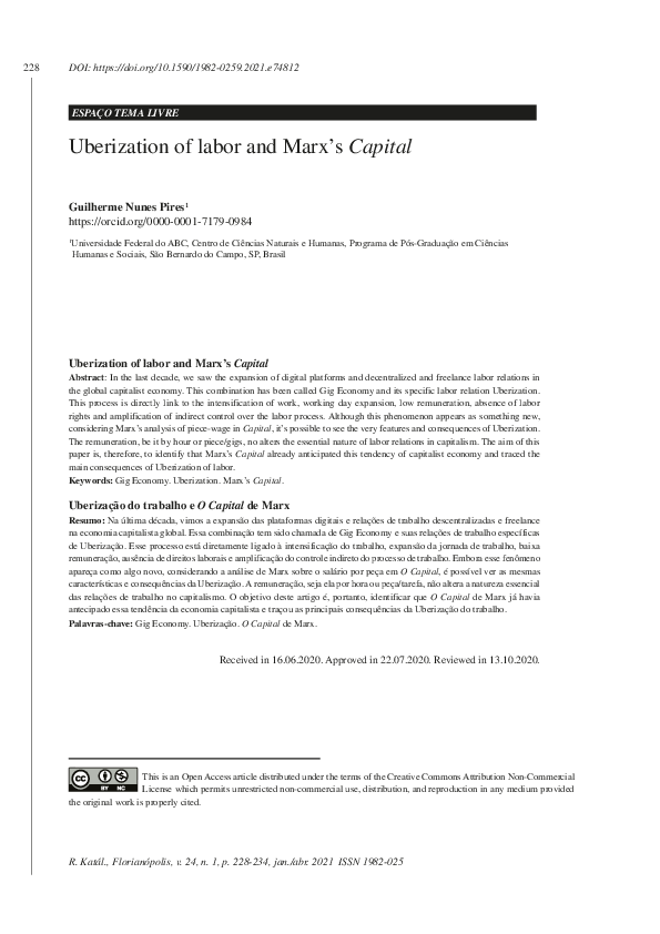 (PDF) Uberization of labor and Marx’s Capital
