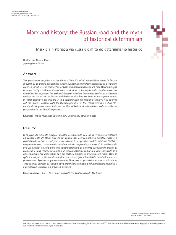 (PDF) Marx and history: the Russian road and the myth of historical ...