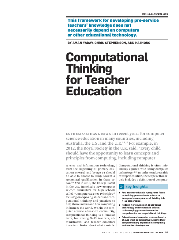 (PDF) Computational thinking for teacher education