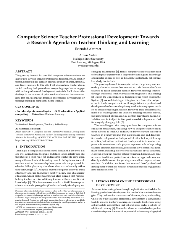(PDF) Computer Science Teacher Professional Development