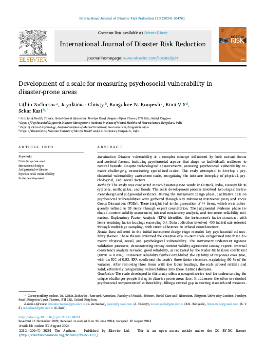 (PDF) Development of a scale for measuring psychosocial vulnerability ...