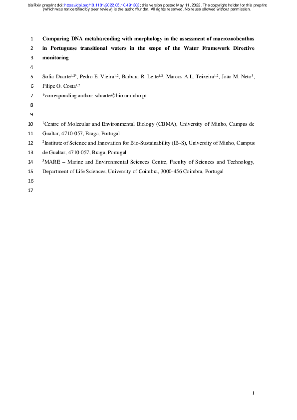 (PDF) Comparing DNA metabarcoding with morphology in the assessment of macrozoobenthos in ...
