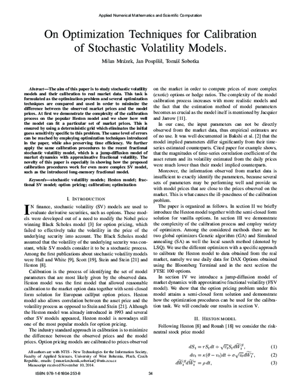 Pdf On Optimization Techniques For Calibration Of Stochastic