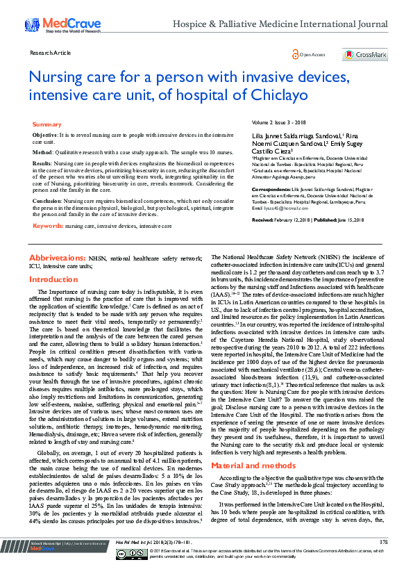 (PDF) Nursing care for a person with invasive devices, intensive care unit, of hospital of Chiclayo