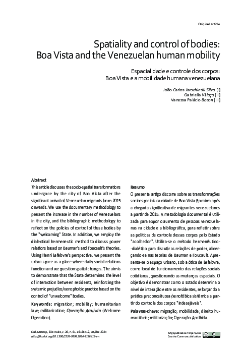 (PDF) Spatiality and control of bodies: Boa Vista and the Venezuelan human mobility