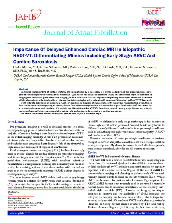 (PDF) Importance Of Delayed Enhanced Cardiac MRI In Idiopathic RVOT-VT ...