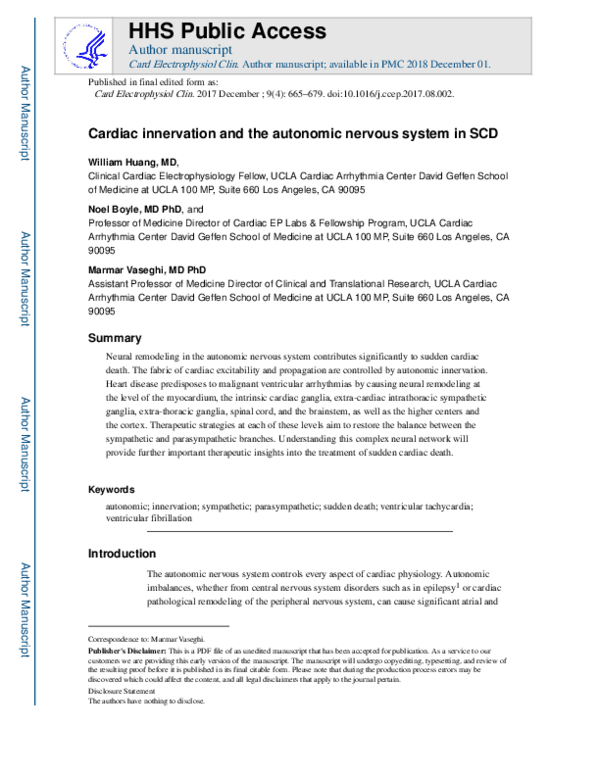 (PDF) Cardiac Innervation and the Autonomic Nervous System in Sudden Cardiac Death