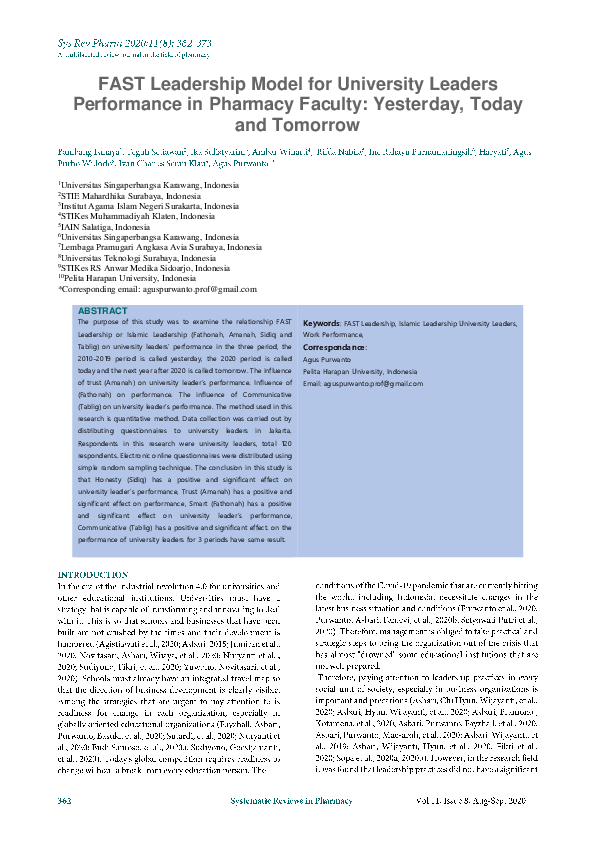 (PDF) FAST Leadership Model for University Leaders Performance in ...