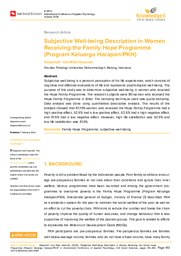 (PDF) Subjective Well-being Description in Women Receiving the Family Hope Programme (Program ...