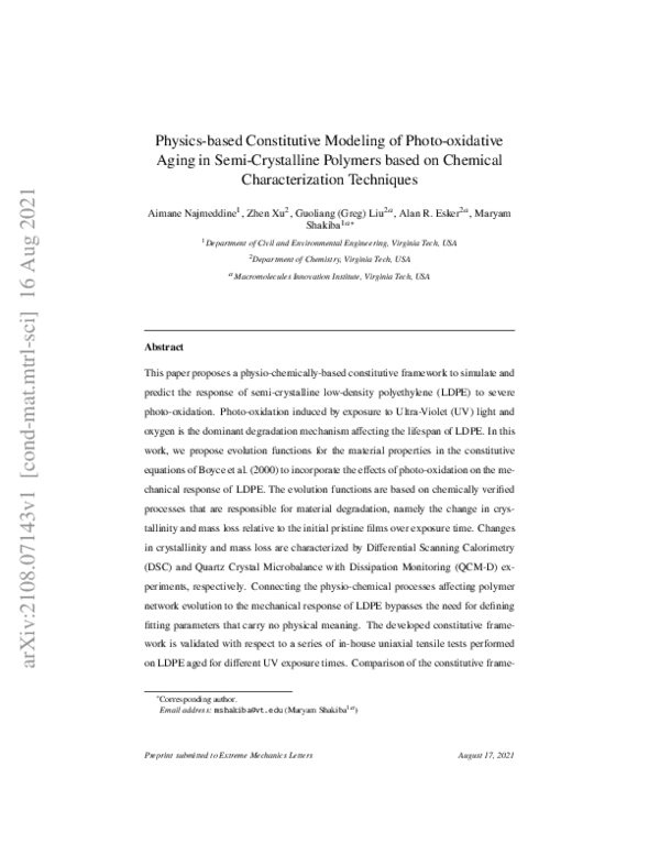 (PDF) Physics-based Constitutive Modeling of Photo-oxidative Aging in ...
