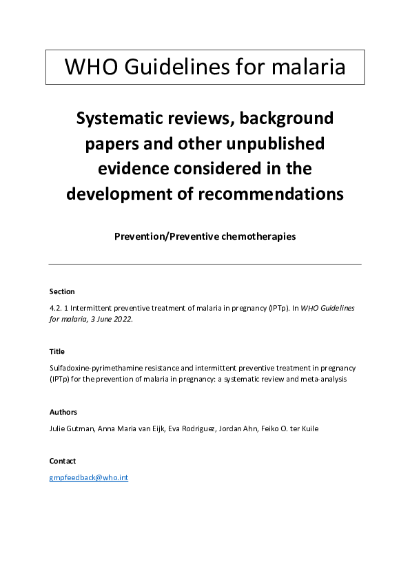(PDF) Sulfadoxine-pyrimethamine resistance and intermittent preventive ...
