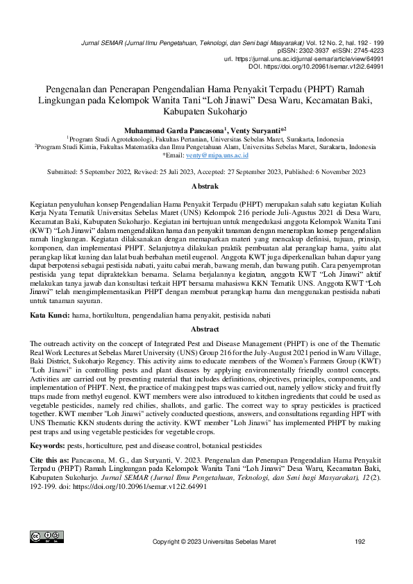 (PDF) Pengenalan dan Penerapan Konsep Pengendalian Hama Penyakit Terpadu (PHPT) kepada Kelompok ...