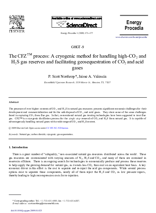 (PDF) The CFZ™ process: A cryogenic method for handling high- CO2 and ...