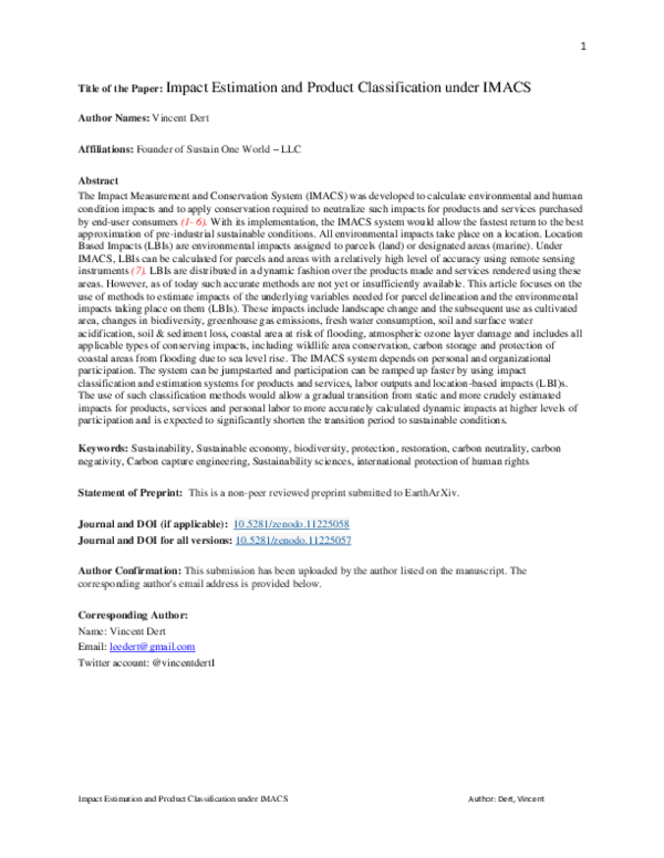 (PDF) Impact Estimation and Product Classification under IMACS