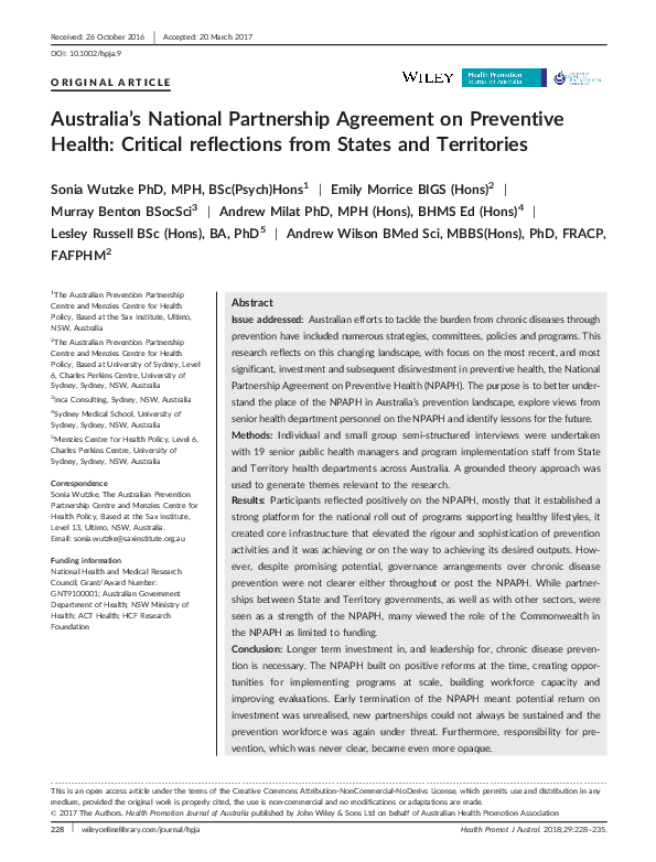 (PDF) Australia's National Partnership Agreement on Preventive Health ...