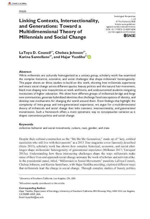 (PDF) Linking Contexts, Intersectionality, and Generations: Toward a Multidimensional Theory of ...