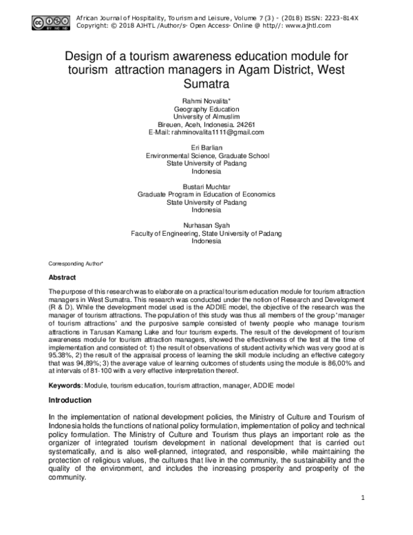 (PDF) Design of a tourism awareness education module for tourism ...