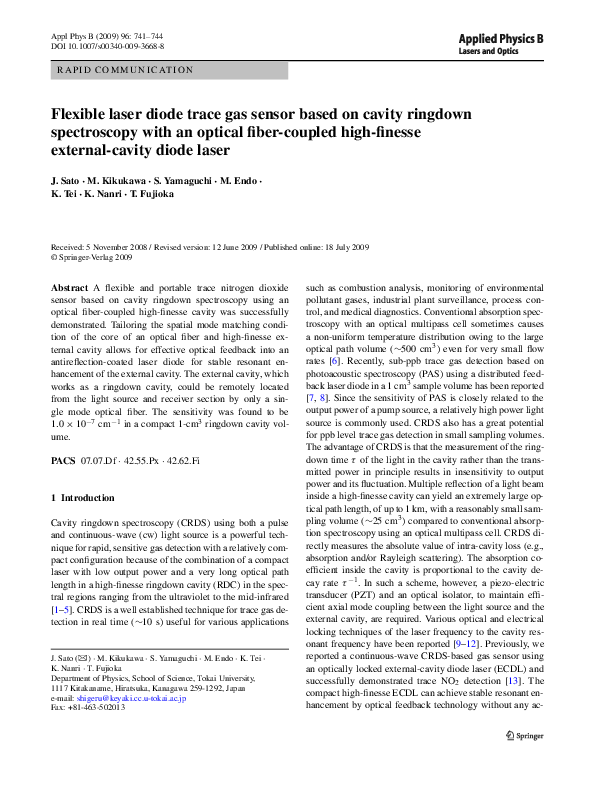 (PDF) Flexible laser diode trace gas sensor based on cavity ringdown spectroscopy with an ...