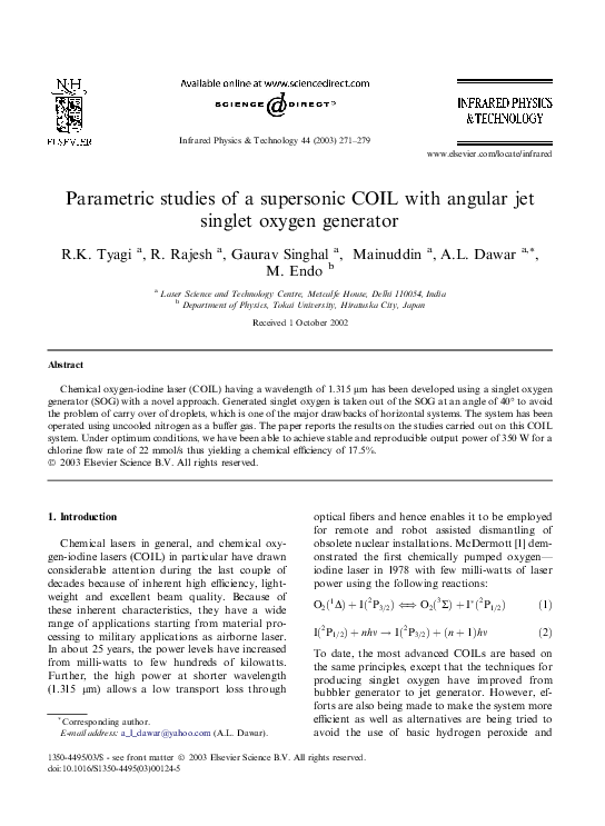 (PDF) Parametric studies of a supersonic COIL with angular jet singlet ...