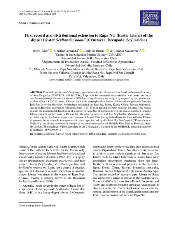 (PDF) First record and distributional extension to Rapa Nui (Easter ...
