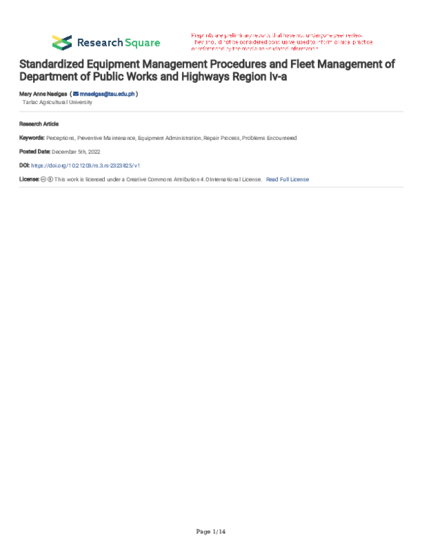 (PDF) Standardized Equipment Management Procedures and Fleet Management ...
