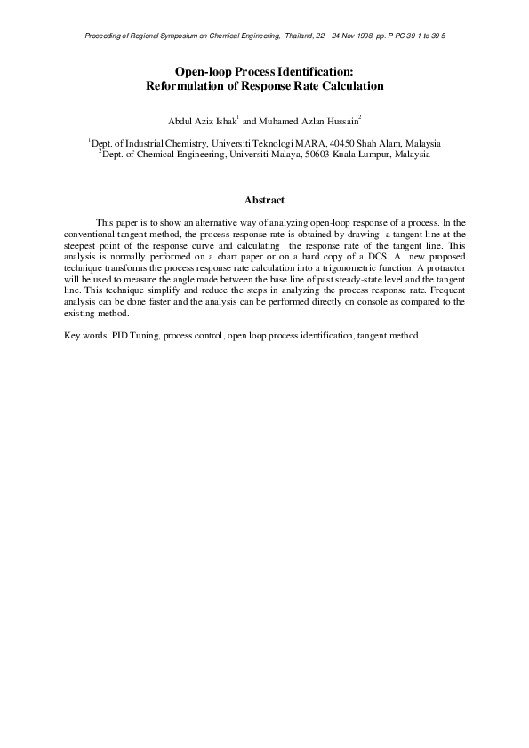 (PDF) Open-loop Process Identification: Reformulation of Response Rate Calculation