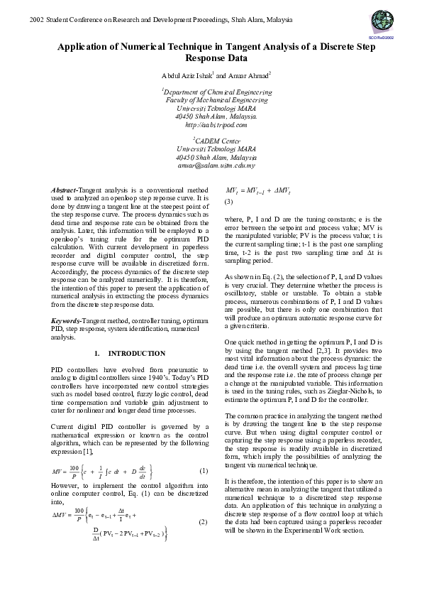 (PDF) Application of numerical technique in tangent analysis of a ...