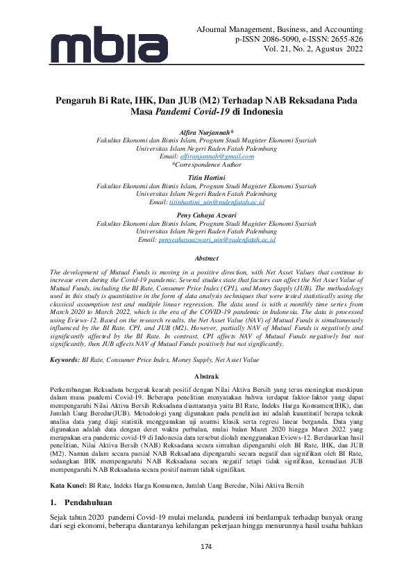 (PDF) Pengaruh Bi Rate, IHK, Dan JUB (M2) Terhadap NAB Reksadana Pada Masa Pandemi Covid-19 di ...
