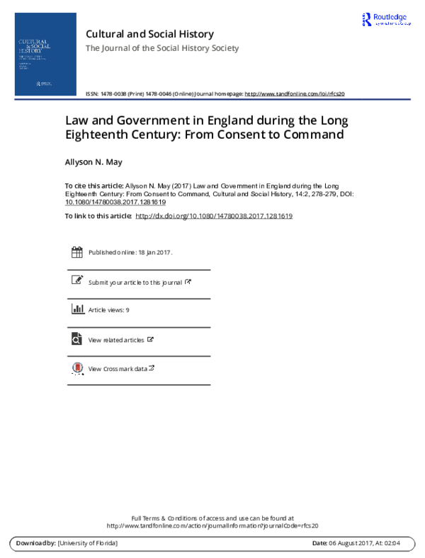 (PDF) Law and Government in England during the Long Eighteenth Century ...