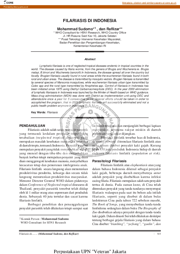 (PDF) Filariasis di Indonesia