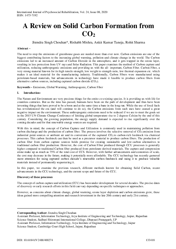 (PDF) A Review on Solid Carbon Formation from CO2