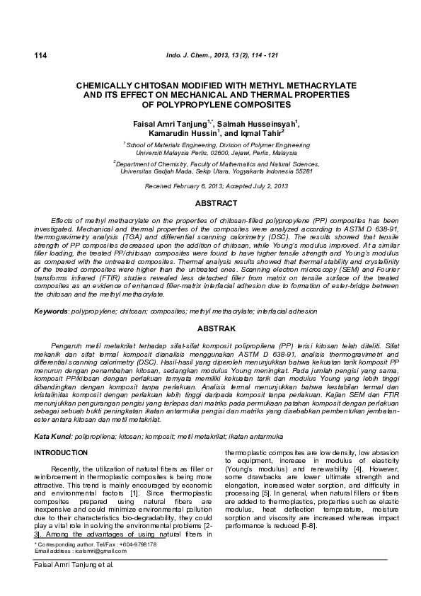 (PDF) Chemically Chitosan Modified with Methyl Methacrylate and Its Effect on Mechanical and ...