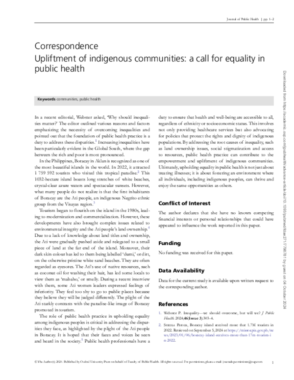 (PDF) Upliftment of indigenous communities: a call for equality in ...