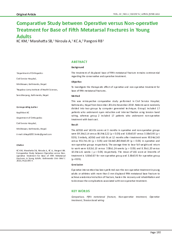 (PDF) Comparative Study between Operative versus Non-operative ...